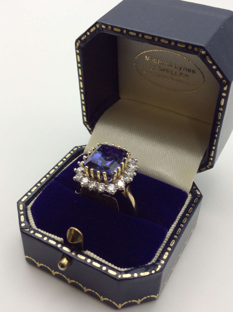 18ct yellow gold tanzanite & diamond cluster ring | Michael Lynes ...